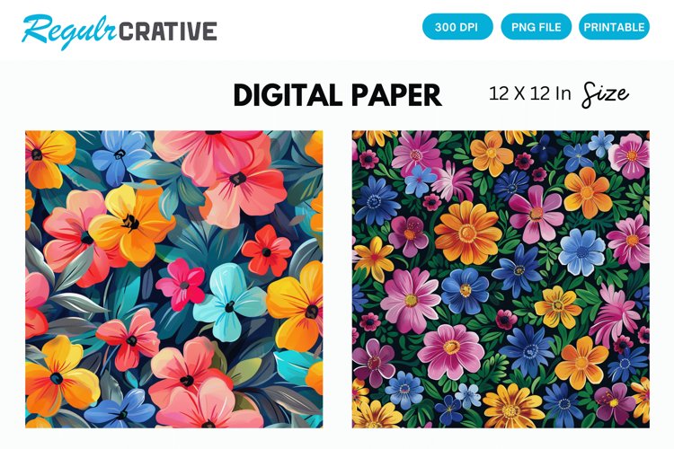 Bright Flowers Digital Paper, Bright Flowers Background
