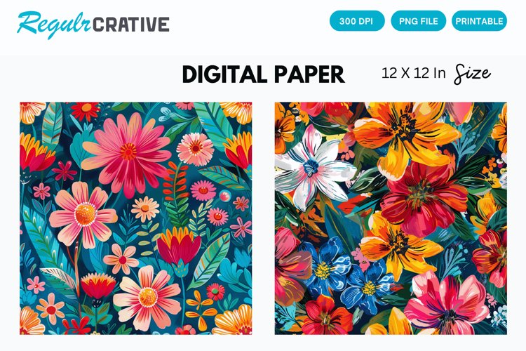 Bright Flowers Digital Paper, Bright Flowers Background