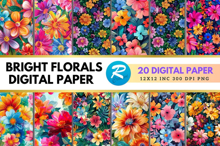 Bright Flowers Digital Paper Bundle