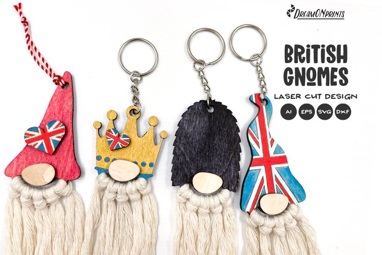 British Gnomes Laser Cut Designs - Macrame Keychain