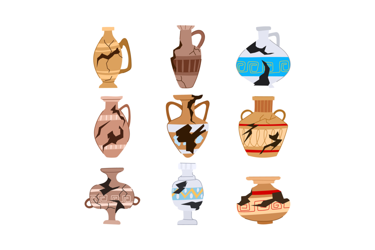 broken antique pot set cartoon