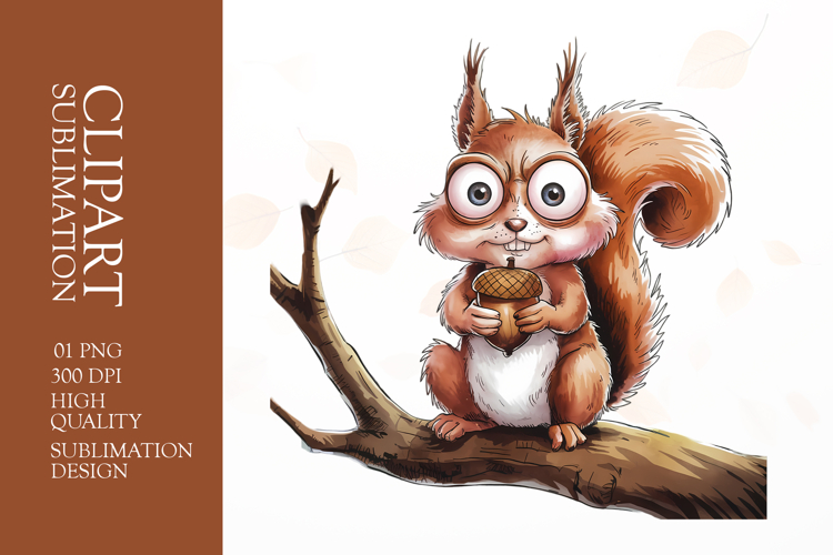Grumpy Squirrel watercolor clipart sublimation