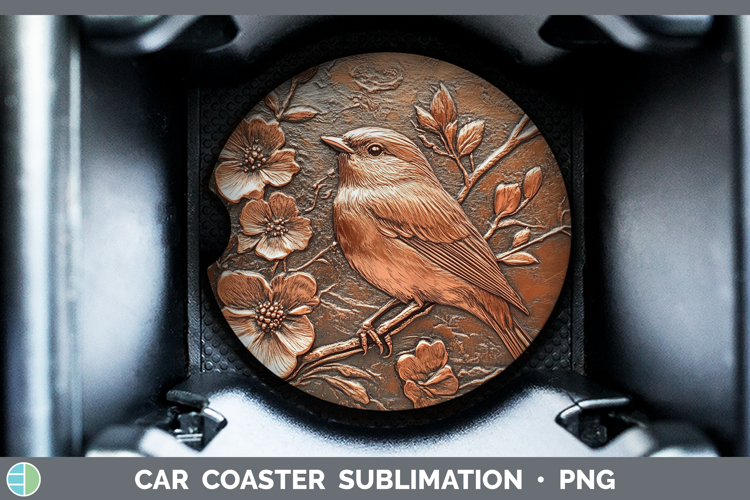 BS01 Copper Relief Chickadee Car Coaster Sublimation Design