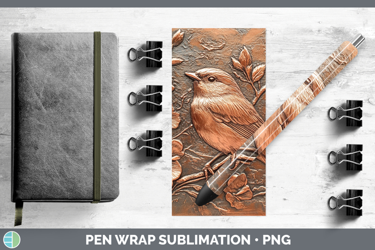 BS01 Copper Relief Chickadee Pen Wrap Sublimation Pen Design