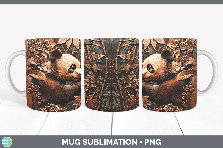 BS01 Copper Relief Panda Mug Wrap Sublimation Coffee Cup Des