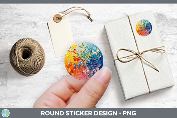 BS01 Thick Paint Butterfly Stickers | Round Labels Designs