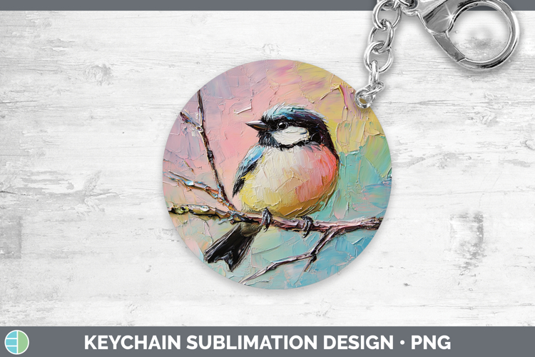 BS01 Thick Paint Chickadee Keychain Sublimation Keyring Desi