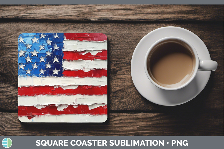 BS01 Thick Paint USA Flag Square Coaster Sublimation Coaster