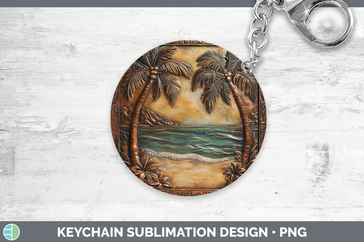 BS01 Tooled Leather Beach Keychain Sublimation Keyring Desig