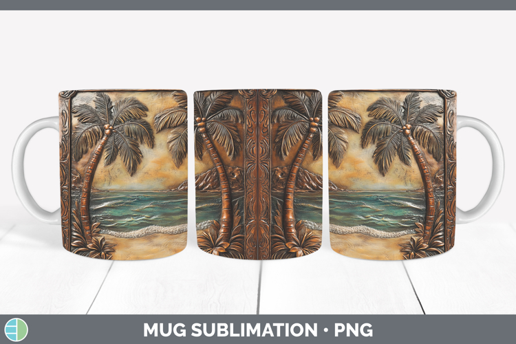BS01 Tooled Leather Beach Mug Wrap Sublimation Coffee Cup De