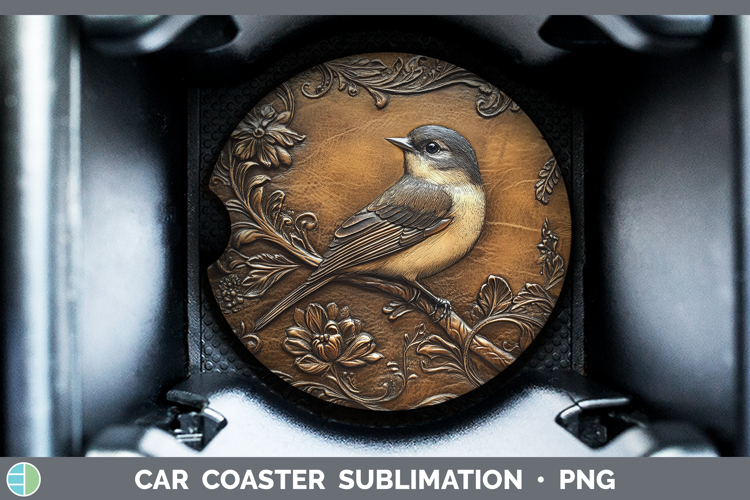 BS01 Tooled Leather Chickadee Car Coaster Sublimation Desig