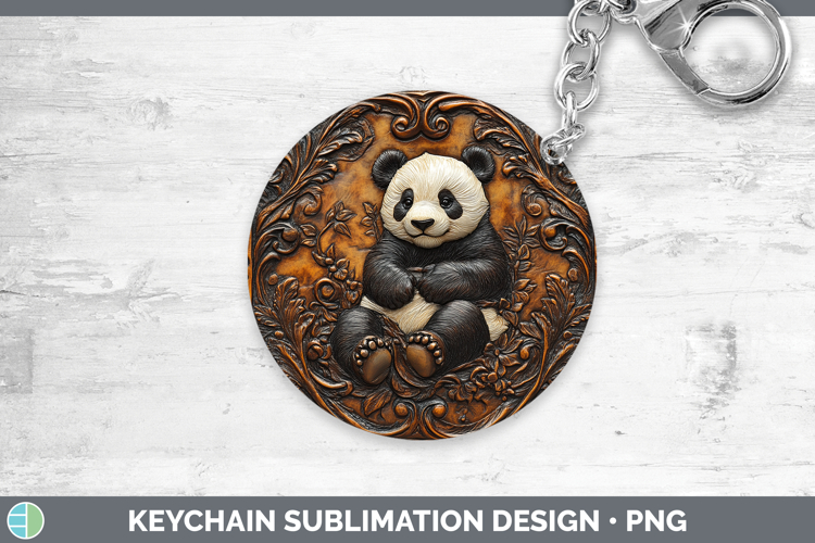 BS01 Tooled Leather Panda Keychain Sublimation Keyring Desig
