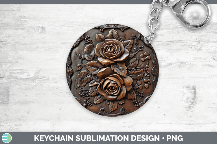 BS01 Tooled Leather Rose Keychain Sublimation Keyring Design