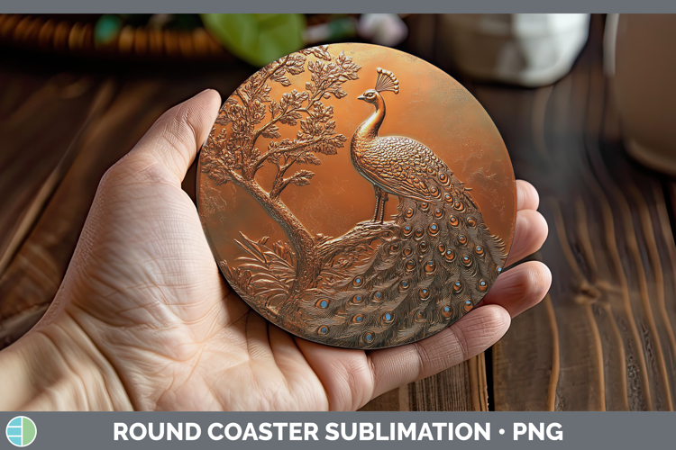 BS02 Copper Relief Peacock Round Coaster Sublimation Coaster