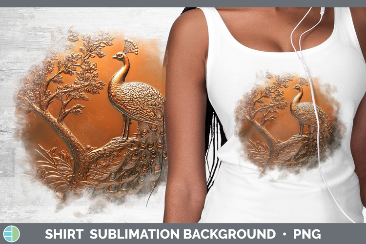 BS02 Copper Relief Peacock Shirt Sublimation Sublimation Bac