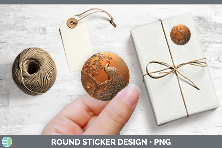 BS02 Copper Relief Peacock Stickers | Round Labels Designs