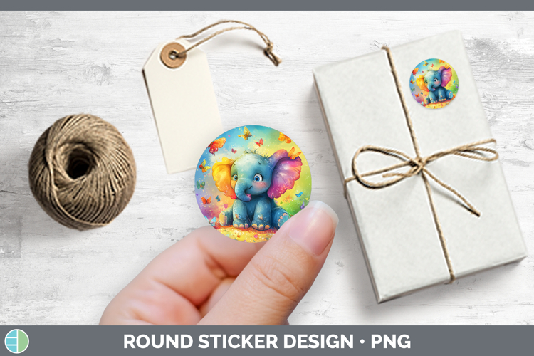 BS02 Glitter Elephant Stickers | Round Labels Designs