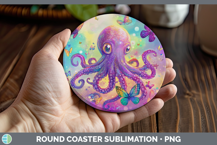 BS02 Glitter Octopus Round Coaster Sublimation Coaster Desig