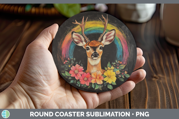 BS02 Rainbow Deer Round Coaster Sublimation Coaster Designs