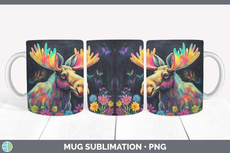 BS02 Rainbow Moose Mug Wrap Sublimation Coffee Cup Designs
