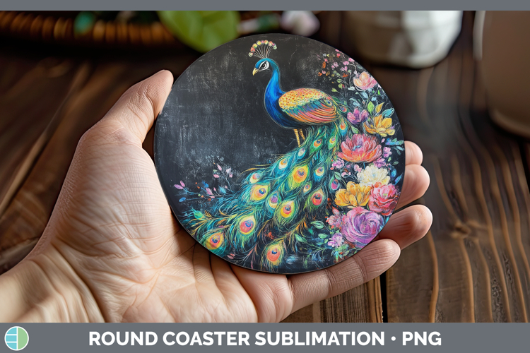 BS02 Rainbow Peacock Round Coaster Sublimation Coaster Desi
