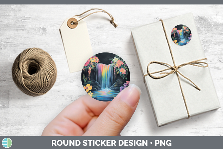 BS02 Rainbow Waterfall Stickers | Round Labels Designs