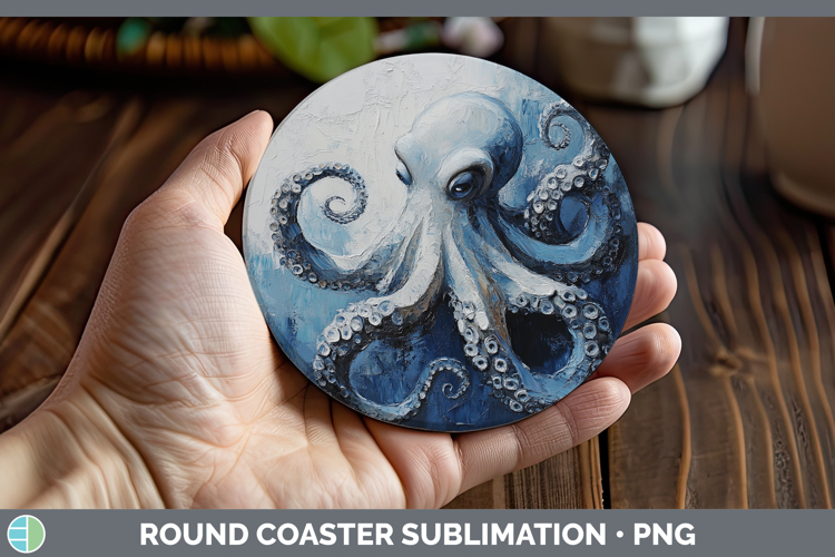 BS02 Thick Paint Octopus Round Coaster Sublimation Coaster D