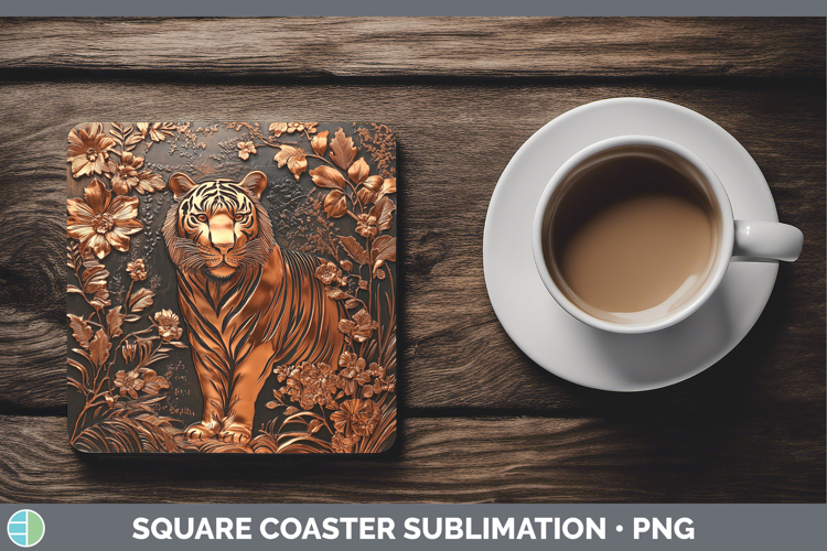 BS03 Copper Relief Tiger Square Coaster Sublimation Coaster