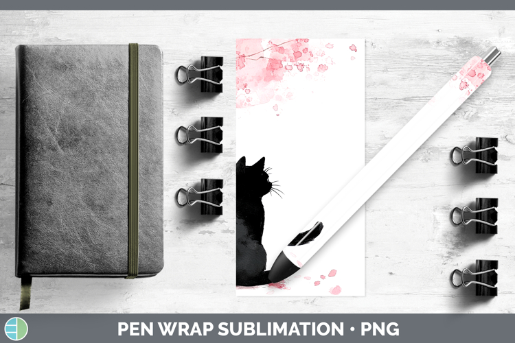 BS03 Sakura Black Cat Pen Wrap Sublimation Pen Designs