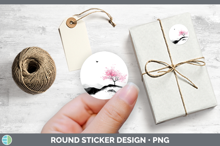 BS03 Sakura Landscape Stickers | Round Labels Designs