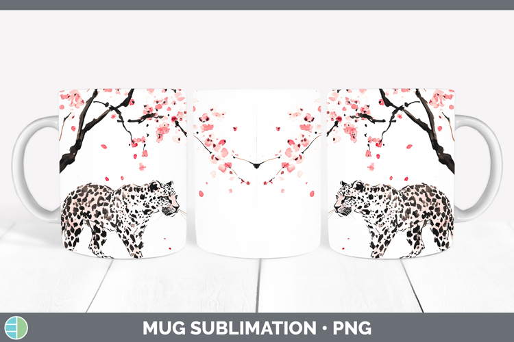 BS03 Sakura Leopard Mug Wrap Sublimation Coffee Cup Designs