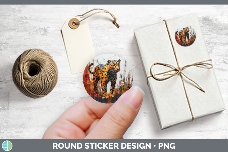 BS03 Thick Paint Leopard Stickers | Round Labels Designs