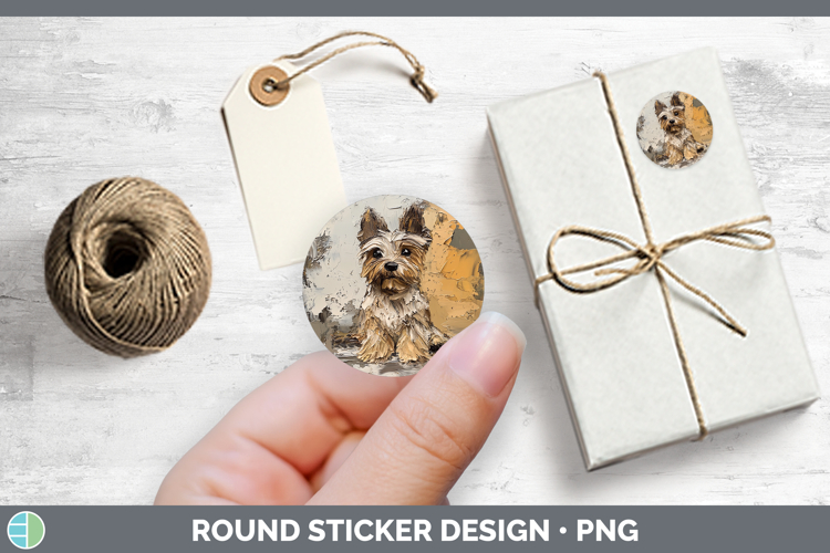 BS03 Thick Paint Yorkshire Terrier Stickers | Round Labels D