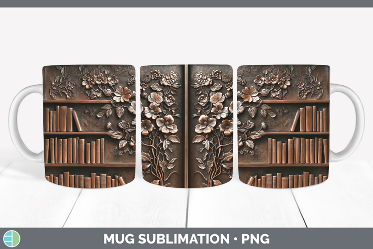 BS04 Copper Relief Book Stack Mug Wrap Sublimation Coffee Cu