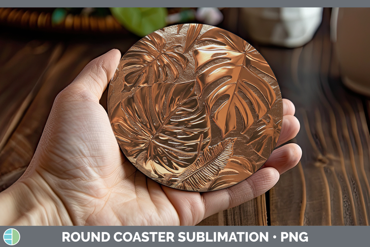 BS04 Copper Relief Monstera Round Coaster Sublimation Coaste
