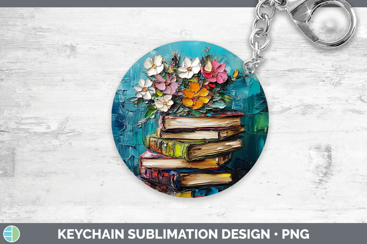 BS04 Thick Paint Book Stack Keychain Sublimation Keyring Des