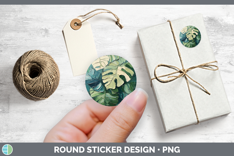 BS04 Thick Paint Monstera Stickers | Round Labels Designs