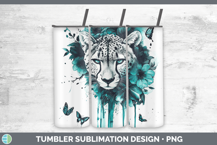 BS05 Teal Drips Cheetah Tumbler Sublimation 20 oz Skinny Tum