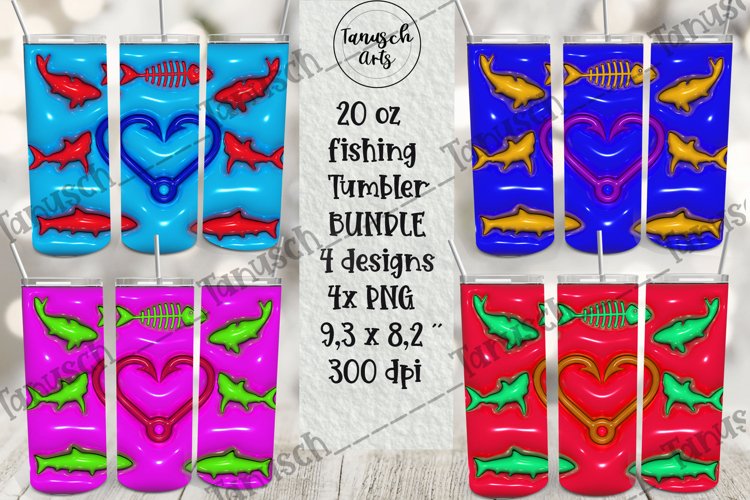 3d puff fishing sublimation tumbler, 3d inflate wrap