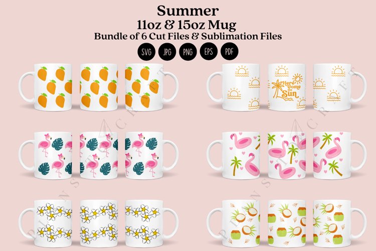 bundle 6 summer template for 11oz 15oz mug wrap