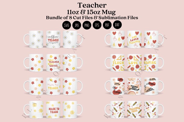 bundle 8 teacher template for 11oz and 15oz mug wrap