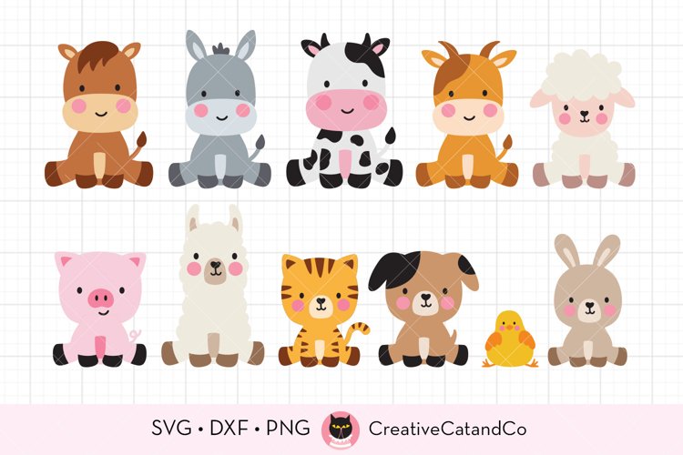 Cute Farm Barn Animals SVG PNG Bundle Set