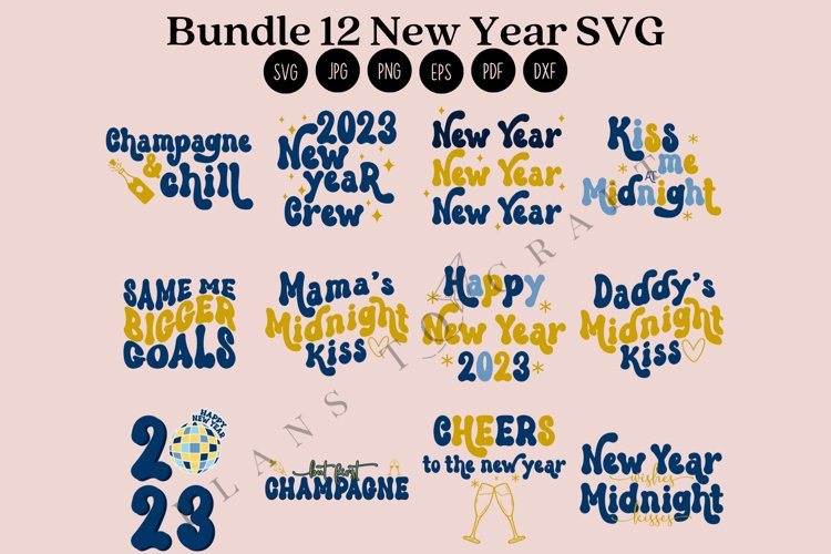 Bundle 12 Retro New Year SVG for cutting and sublimation