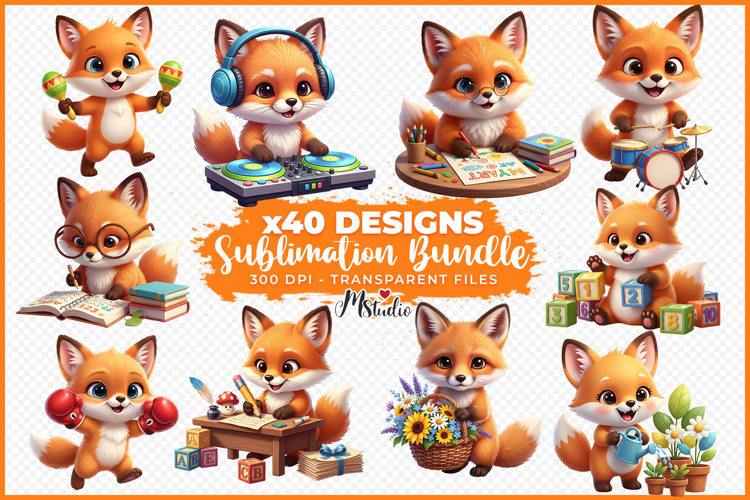 Cute Fox Activities PNG Kids Sublimation Bundle