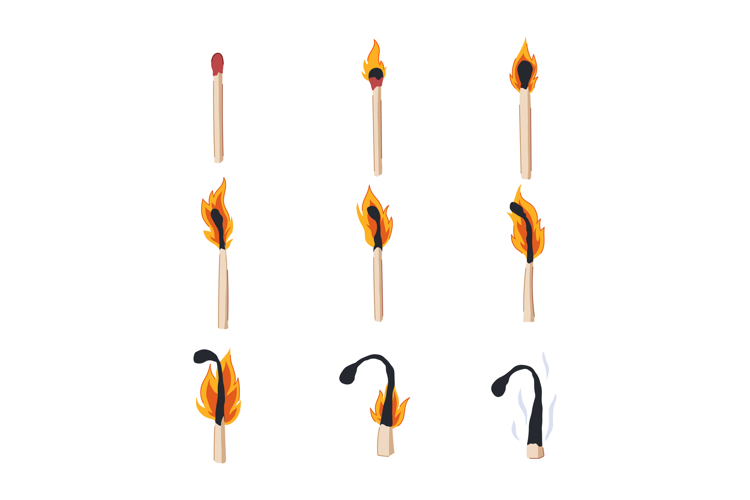 burning match set cartoon
