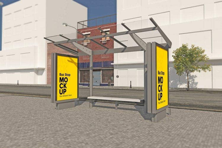 City Bus Stop with 2 Signage mockup (2386604)