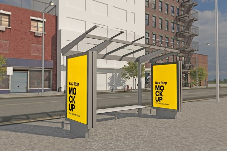 City Bus Stop with 2 Signage mockup (2386605)