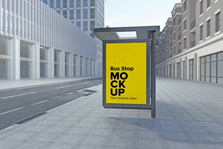 City Bus Shelter Advertising Sign mockup (2386629)