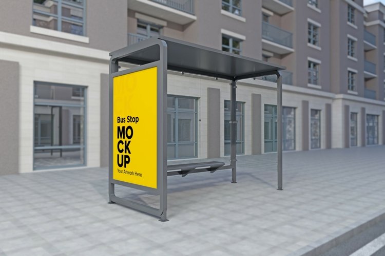 Evening View Bus Stop Sign mockup Template (2386630)