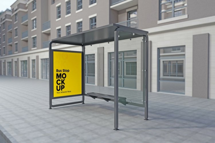 Evening View Bus Stop Sign mockup Template (2386631)